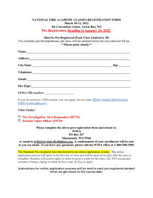 Fillable Online NATIONAL FIRE ACADEMY CLASSES REGISTRATION FORM KI Convention Center ... Fax ...