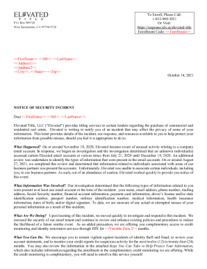 Fillable Online Elevated Title - Notice of Data Event - MT Fax Email ...