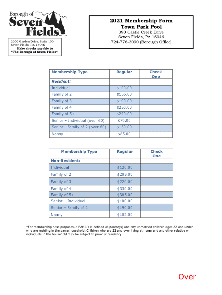Fillable Online www.sevenfields.orgsitesg2022 Membership Form Town Park ...