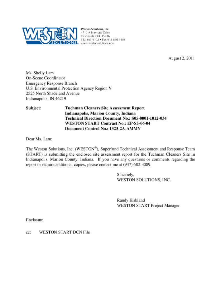 Fillable Online WESTON - SITE ASSESSMENT REPORT W/COVER LETTER. Region ...