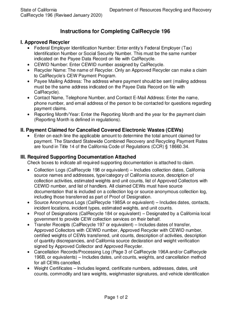 Fillable Online www2 calrecycle ca Instructions for Completing ...