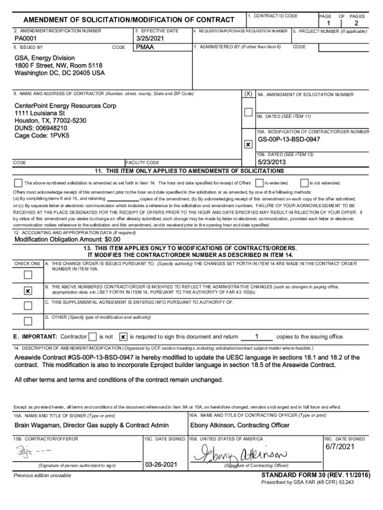 Fillable Online AMENDMENT OF SOLICITATION/MODIFICATION OF CONTRACT PAGE ...