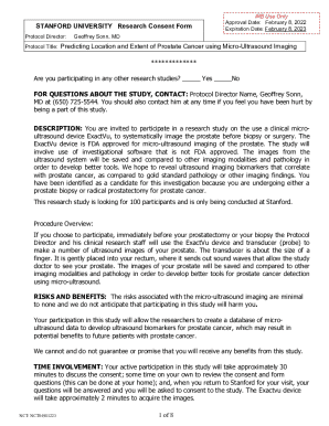 Fillable Online IRB Use Only STANFORD UNIVERSITY Research Consent Form ...