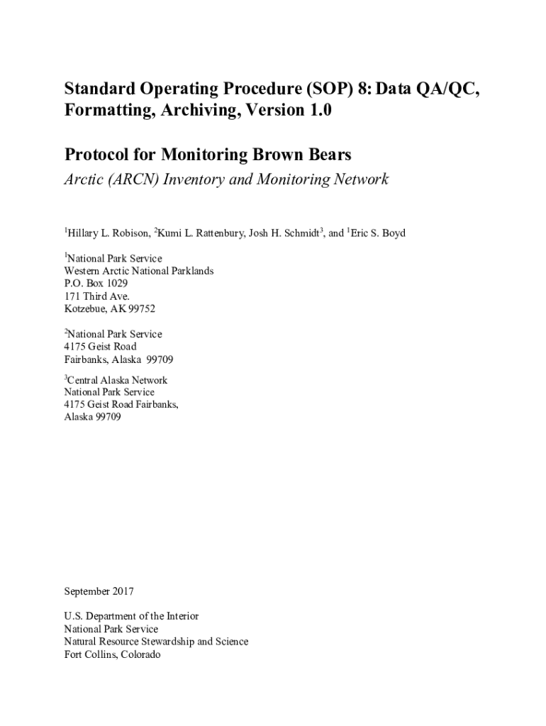Fillable Online irma nps Standard Operating Procedure: Data Quality ...