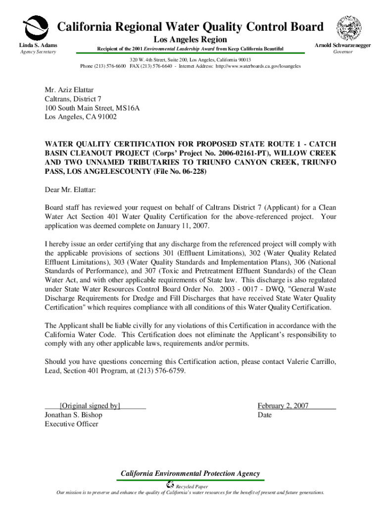 Fillable Online www.waterboards.ca.govlosangelesaboutusLos Angeles Regional Water Quality ...