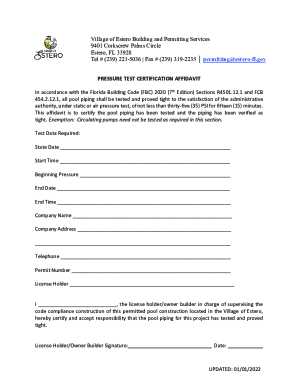 Fillable Online Community Development. Pressure Test Affidavit Fax ...