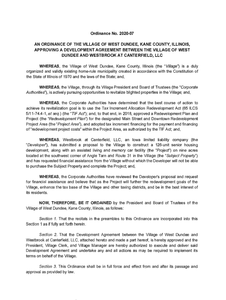 Fillable Online cms9files.revize.comeastdundeeilord2026ORDINANCE NUMBER 20 - AN ORDINANCE OF THE ...