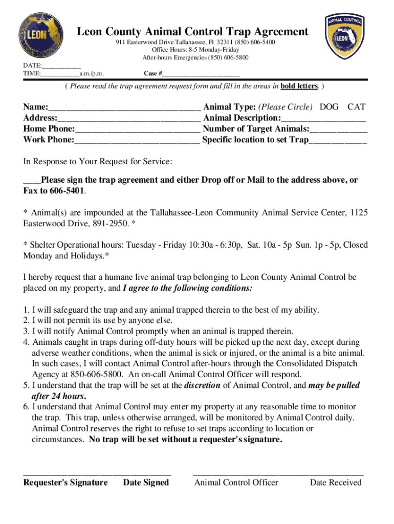 Fillable Online cms leoncountyfl Animal Control Division - Leon County, Florida Fax Email Print ...