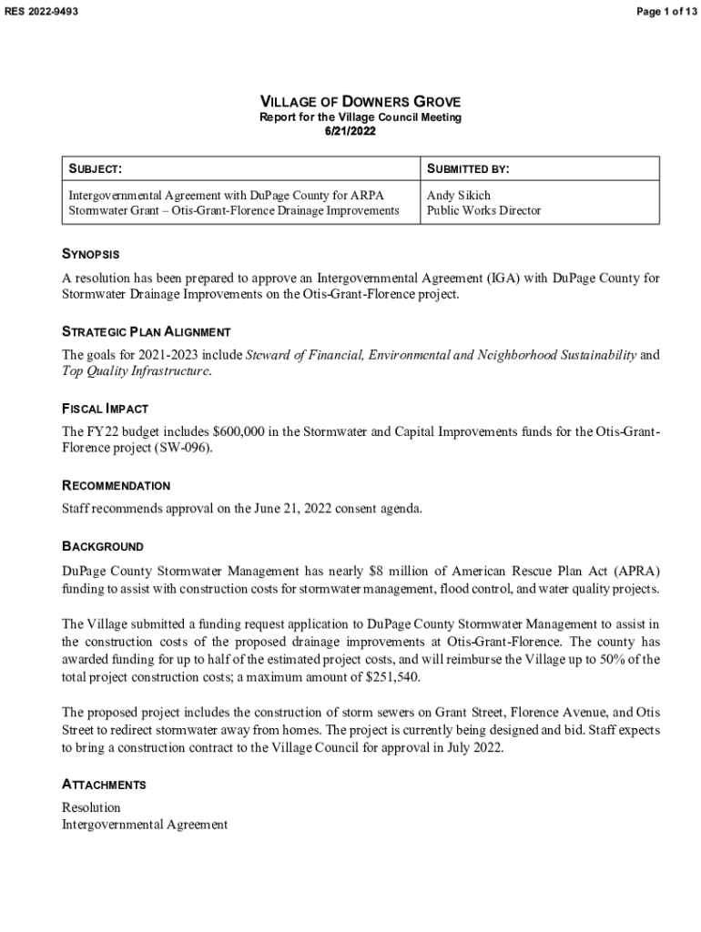 Fillable Online Intergovernmental Agreement with DuPage County for ARPA ...