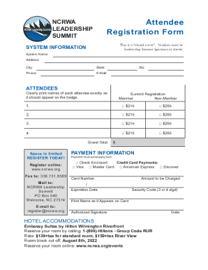 Fillable Online PDF Attendee Registration Form Fax Email Print - pdfFiller