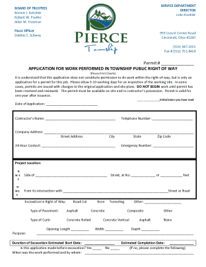 Fillable Online Permit # APPLICATION FOR WORK PERFORMED IN TOWNSHIP ...