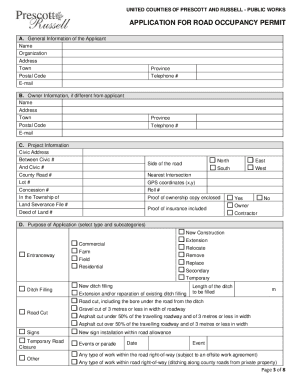 Fillable Online Information for road occupancy permit. Information for ...