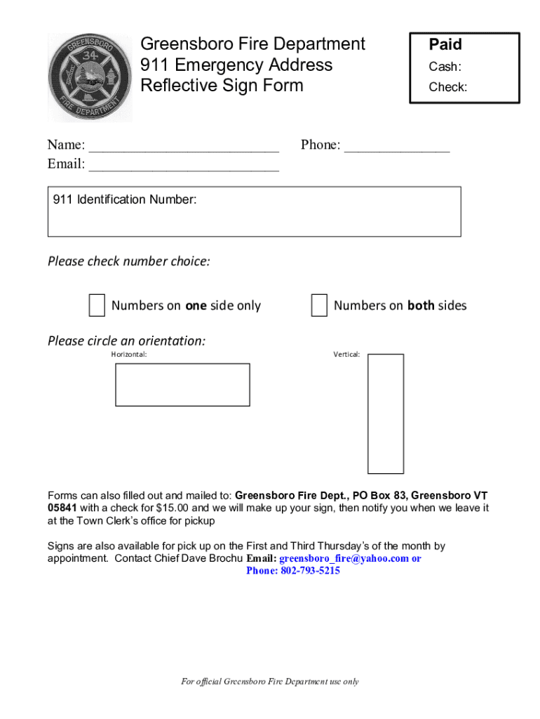 Fillable Online Greensboro Fire Department 911 sign request form Fax ...