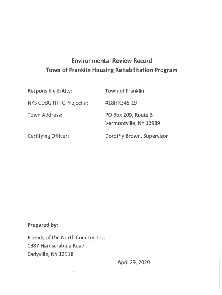 Fillable Online Environmental Review Record Town of Franklin Housing ...