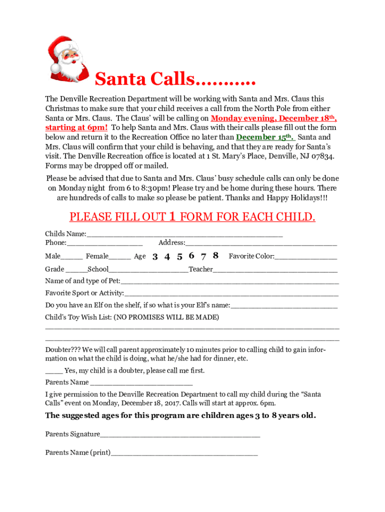 Fillable Online www.tapinto.neteventssanta-calls-dot-dot-dotSanta Calls ...