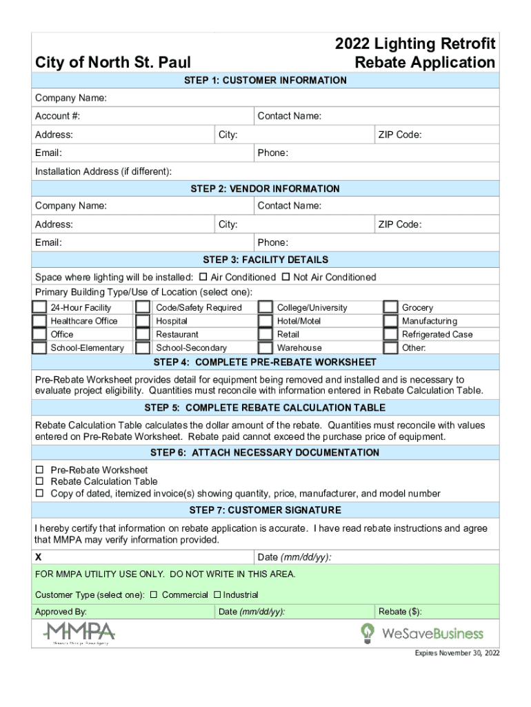 Fillable Online 2022 Lighting Retrofit City of North St. Paul Rebate ...
