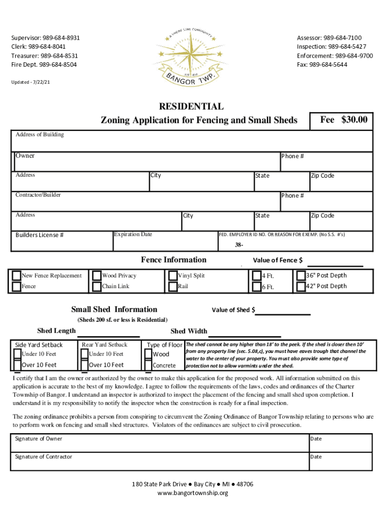 Fillable Online RESIDENTIAL Zoning Application for Fencing and Small ...