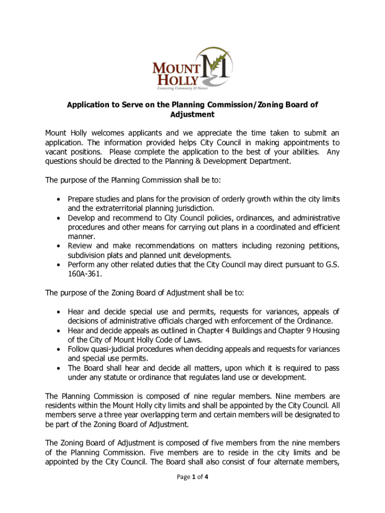 Fillable Online cms8.revize.comrevizemounthollyApplication to Serve on the Planning Commission ...