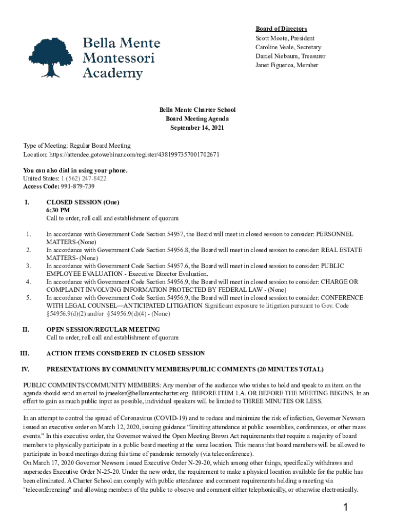 Fillable Online Board of Directors Scott Moote, President Caroline ...