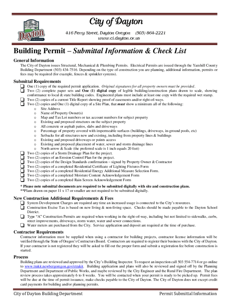Fillable Online 416 Ferry Street, Dayton Oregon (503) 864-2221 www.ci ...