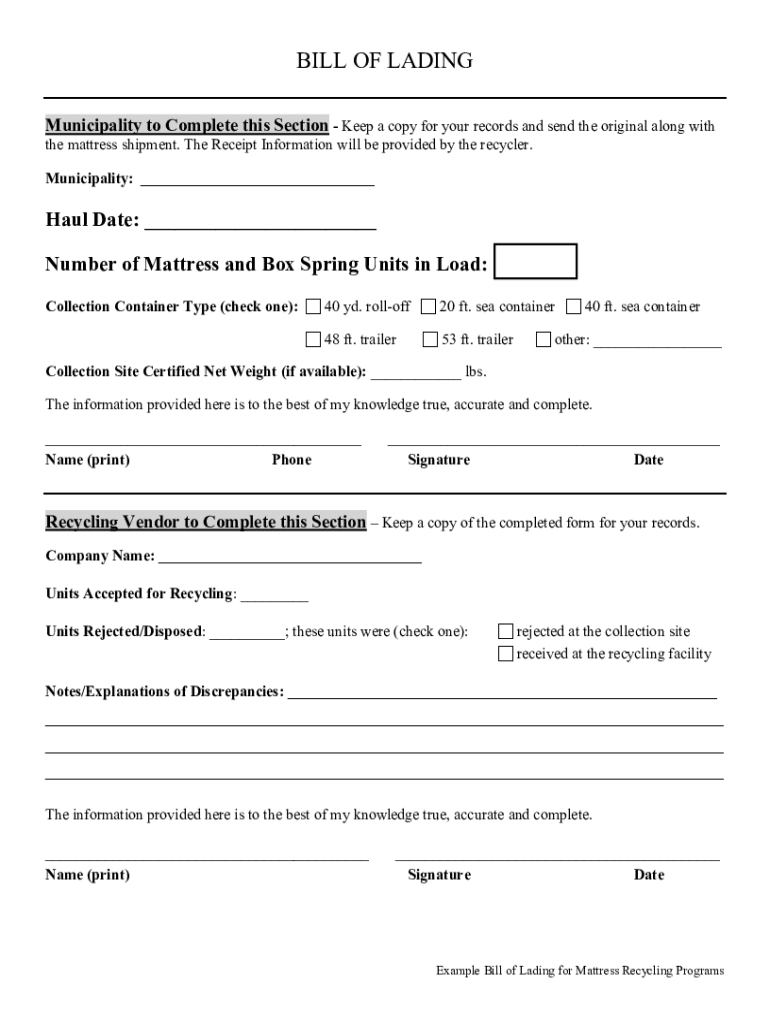 Fillable Online Bill of Lading FormPrintable TemplateBill of Lading ...