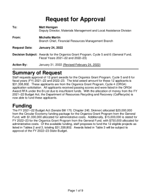 Fillable Online www2 calrecycle ca Awards Request for Approval ...