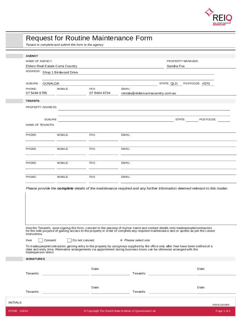 Fillable Online Tenant Maintenance Request Form: Sample Letter for ...
