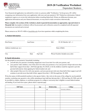 Fillable Online V4 Custom Financial Aid 2019-20 Verification Worksheet for Dependent ... Fax ...
