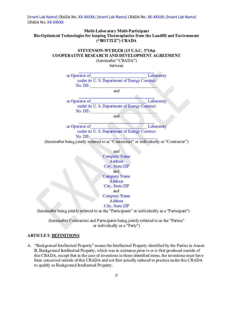 Fillable Online BOTTLE Multi-Laboratory Multi-Participant CRADA ...
