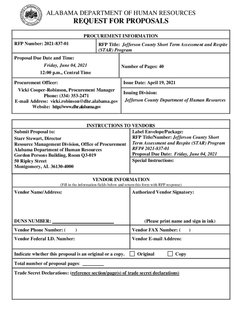 Fillable Online dhr alabama Request for Proposal - Alabama State ...