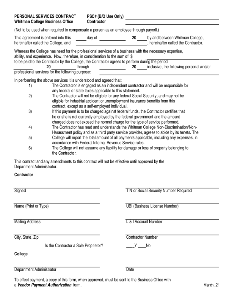 Fillable Online www.whitman.edudocumentsOfficesPERSONAL SERVICES ...