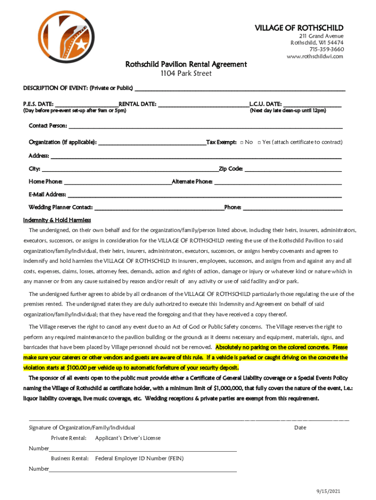 Fillable Online 1library.netdocumentz1l78m8q-rothschildRothschild Pavilion Rental Agreement 1104 ...