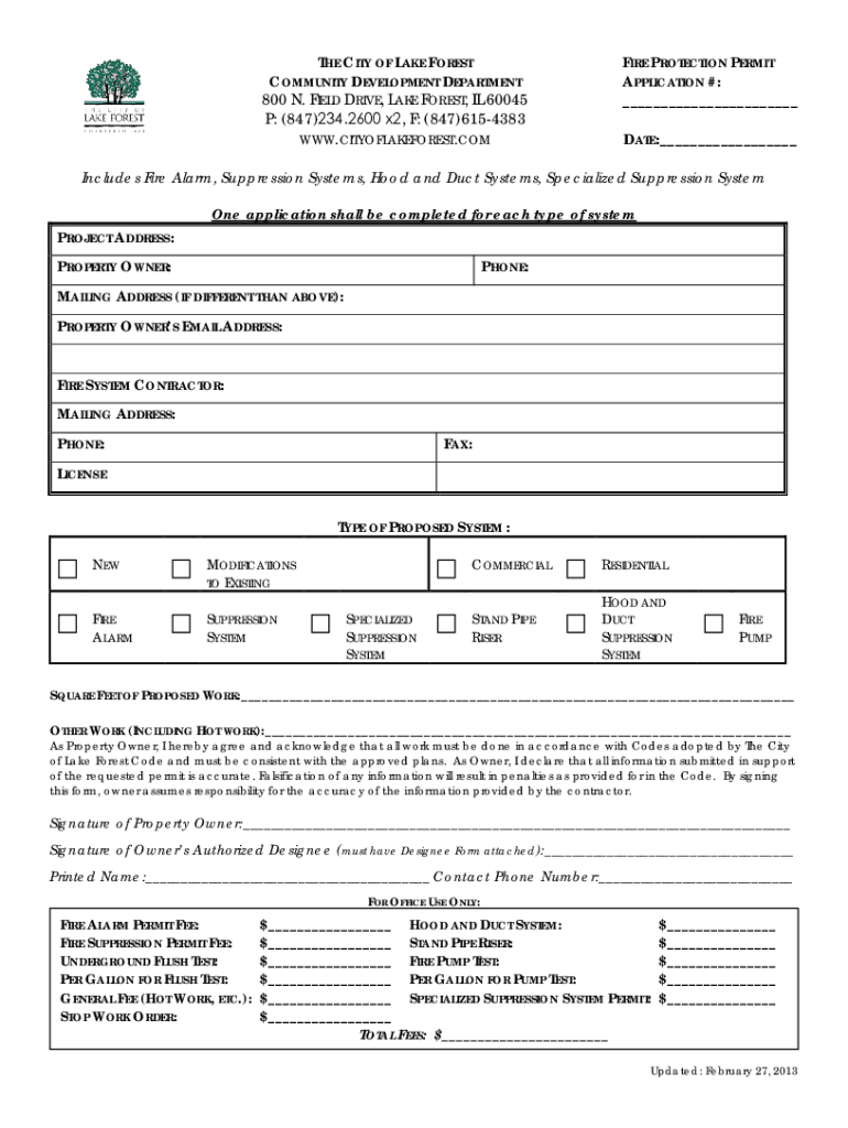 Fillable Online Fire Protection Requirements and Permit Application Fax Email Print - pdfFiller