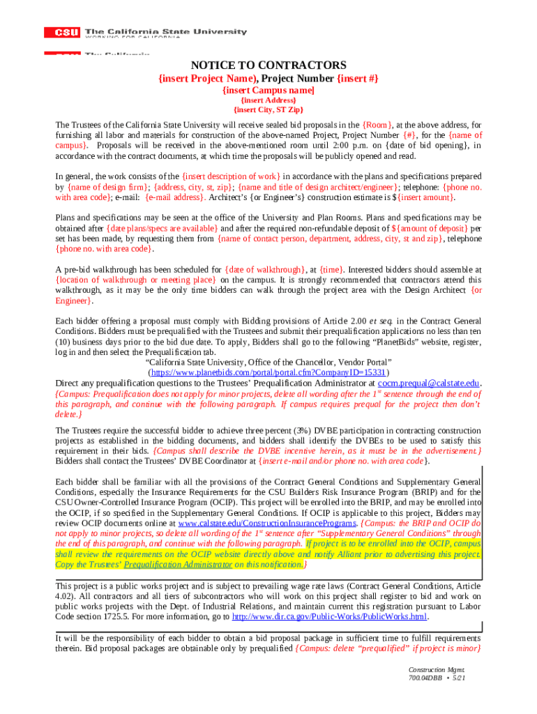 BID PROPOSAL , PROJECT NUMBER (PROJECT NAME) Doc Template | pdfFiller