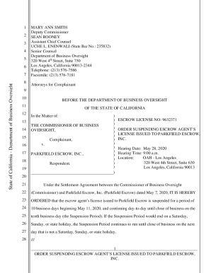 Fillable Online California Department of Business Oversight-Order ...