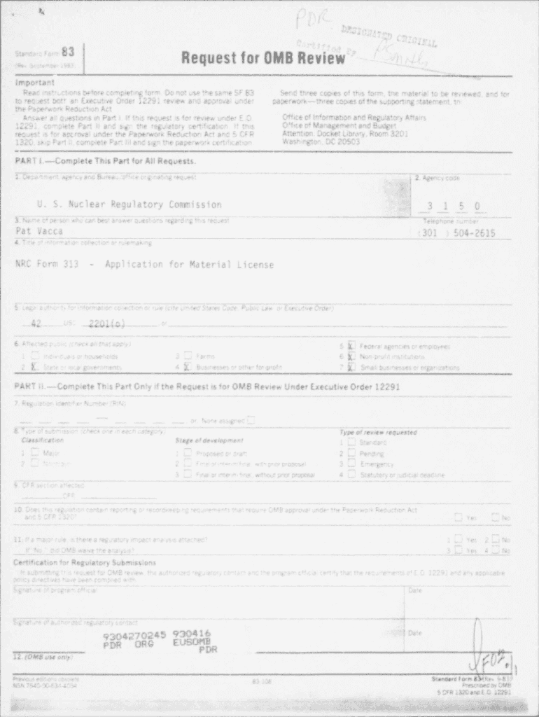 Fillable Online Request for OMB review & supporting statement re NRC ...