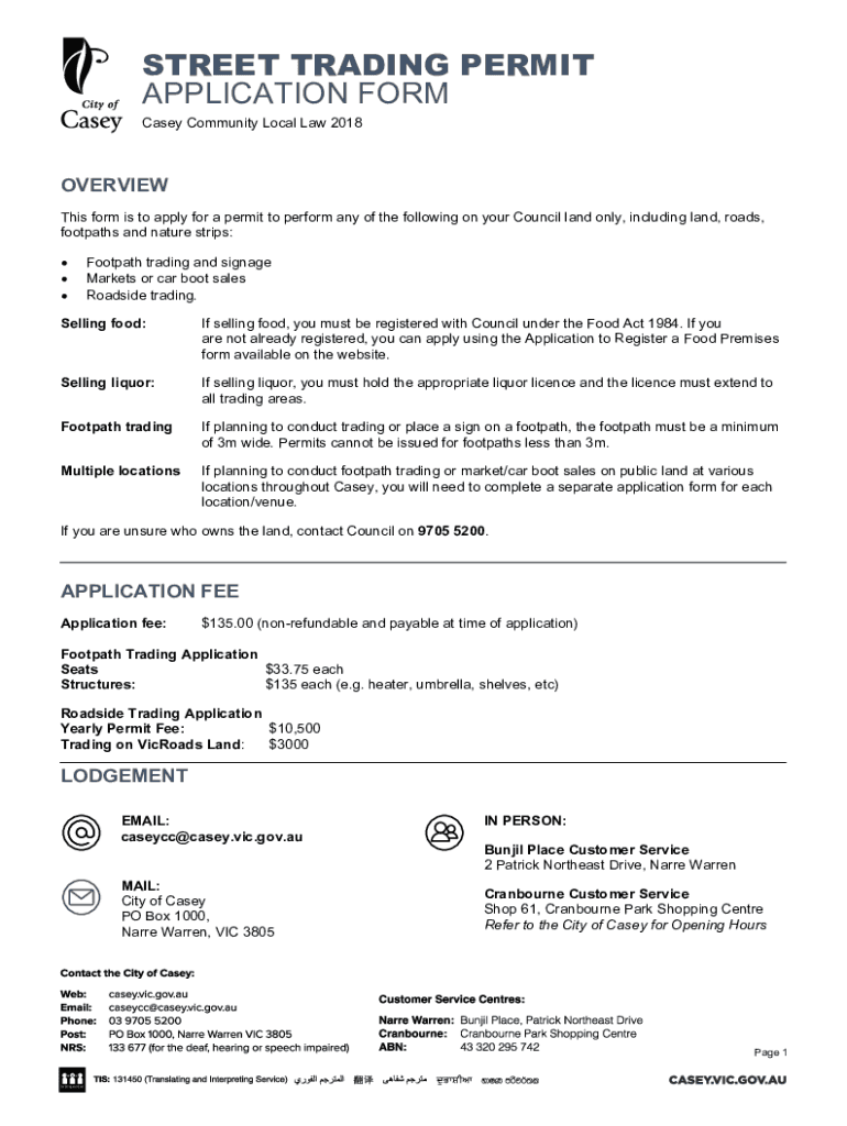Fillable Online STREET TRADING PERMIT APPLICATION FORM - casey.vic.gov ...