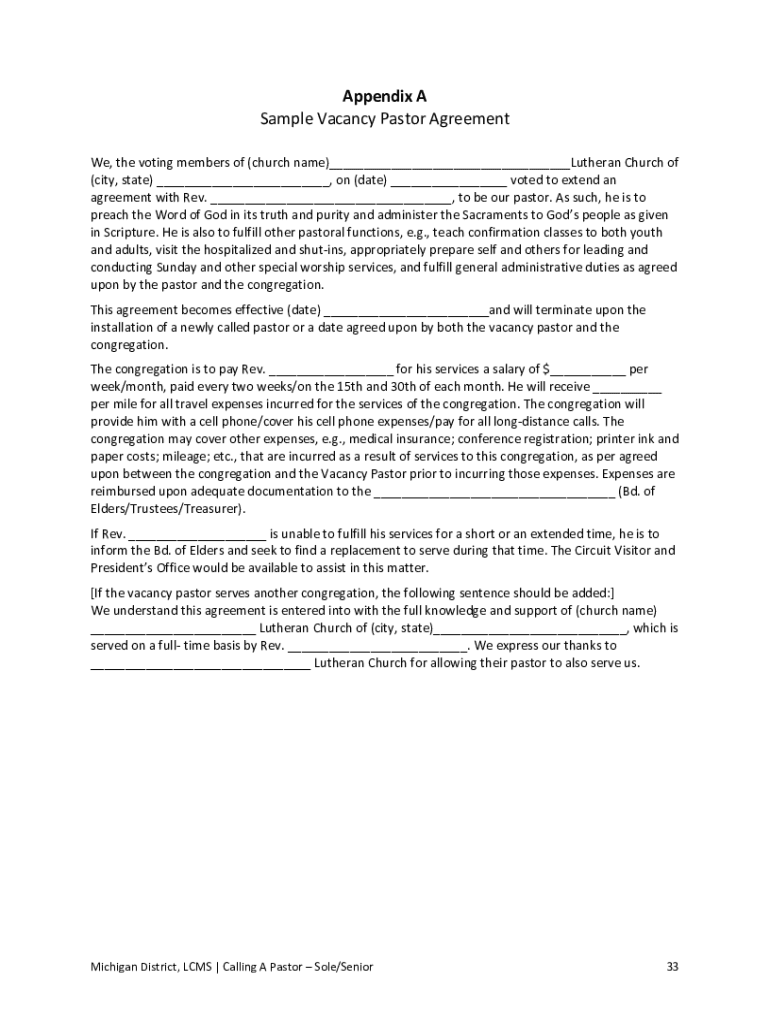 Fillable Online 5+ Church Employment Contract Templates in ...