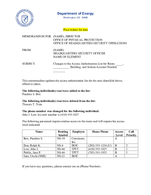 Fillable Online Sample Updated Access Authorization Memorandum and ...