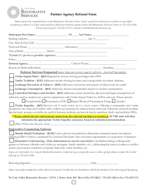 Fillable Online Partner Agency Referral Form - Restorative Services Fax ...