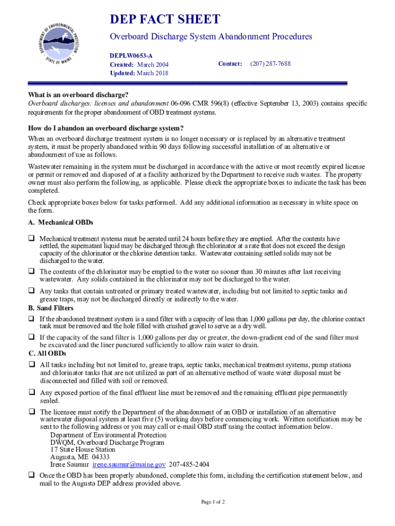 Fillable Online www1.maine.govdepwaterDEP FACT SHEET - maine.gov Fax ...