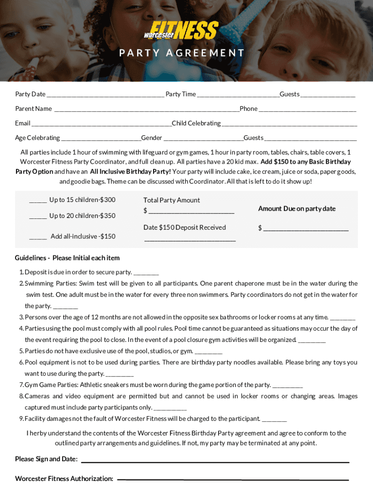 Fillable Online birthday party agreement Fax Email Print - pdfFiller