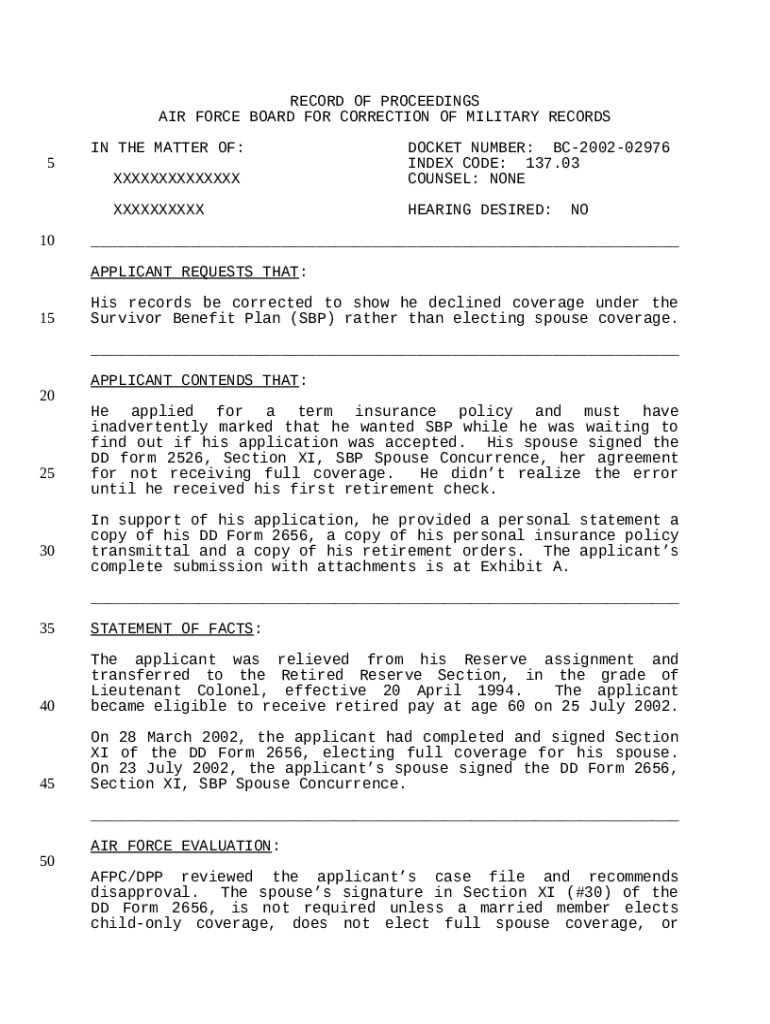 Air Force Board for the Correction of Military Records (BCMR) CY2002 ...