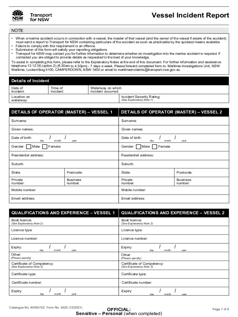 Fillable Online Vessel Incident Report. Vessel Incident Report - Catalogue no. 45065752 - form ...