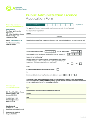 Fillable Online www.cla.co.ukfilesCLA-Public-Admin-LicencePublic ...