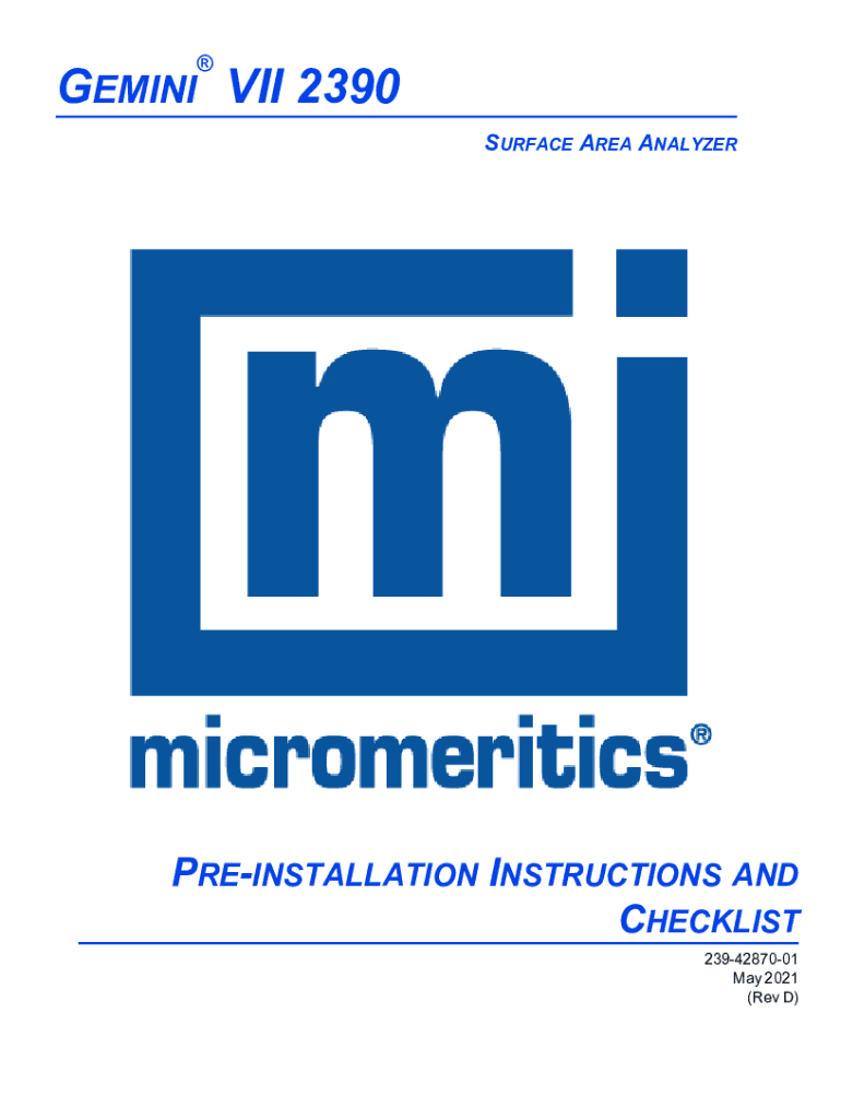 Fillable Online Gemini VII 2390 Pre-installation Instructions and ...