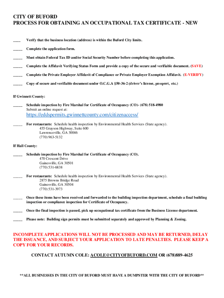 Fillable Online cityofbuford.comAssetsFilesCITY OF BUFORD PROCESS FOR OBTAINING AN OCCUPATIONAL ...