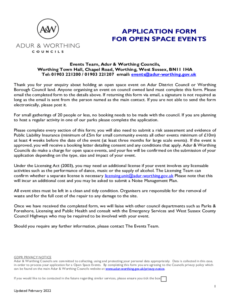 Fillable Online Open Space Events Application Form - to hand write Fax ...