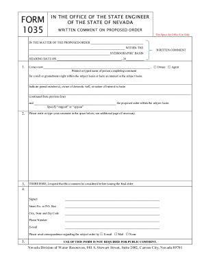 Fillable Online FORM BEFORE THE STATE ENGINEER OF THE STATE OF NEVADA ...