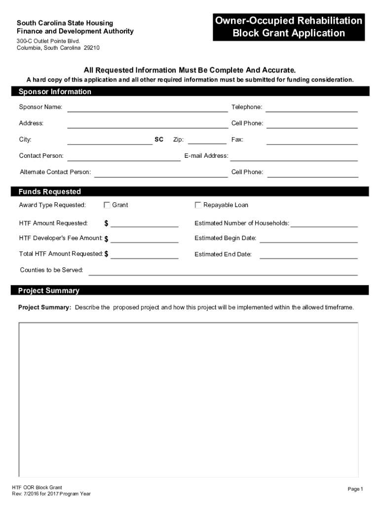 Fillable Online Owner-Occupied Rehabilitation Block Grant Application ...